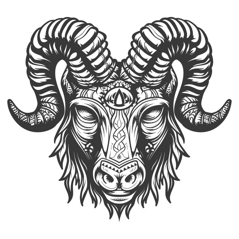 Ornate Ram Head, Mystical Tribal Design, Vector Illustration Stock ...