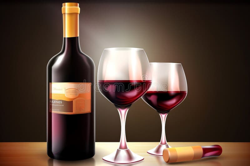 Intricate Vector of Wine Bottle and Glassware. Generative Ai Stock ...