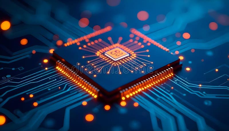 Intricate View of a Computer Chip with Glowing Details, Symbolizing ...