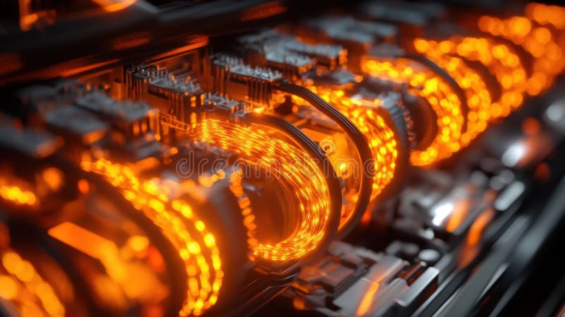 An Intricate View of Electrical Cabling with Bright Orange Signals ...