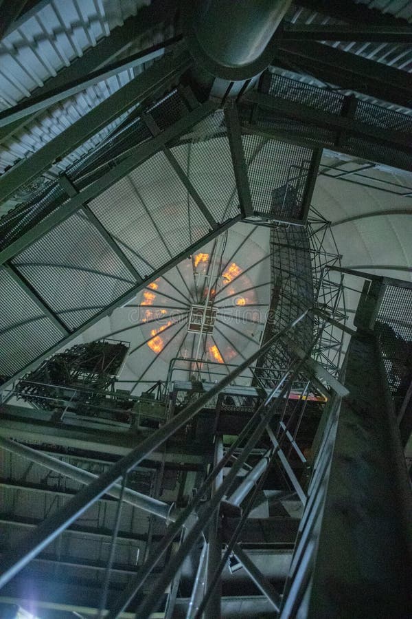 Industrial Interior with Steel Staircase and Illuminated Dome Stock ...