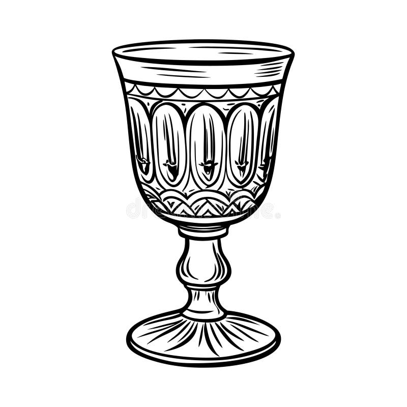 Intricate Vintage Chalice Illustration with Ornate Patterns on a Solid ...