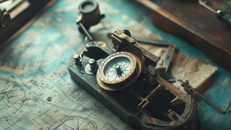 An Intricate Vintage Compass Rests on an Aged World Map. Explore the ...