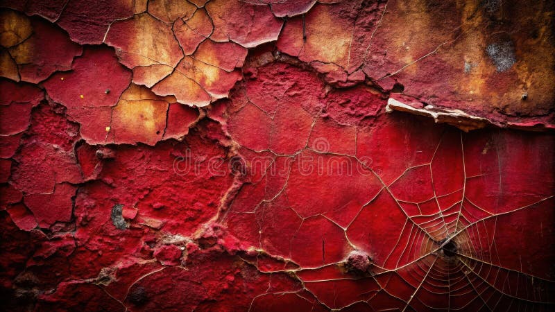 Intricate Web on a Deeply Textured, Crimson Surface with Cracked, Aged ...