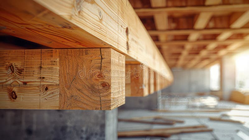 Timber Beams Form Detailed Building Framework at Construction Site ...