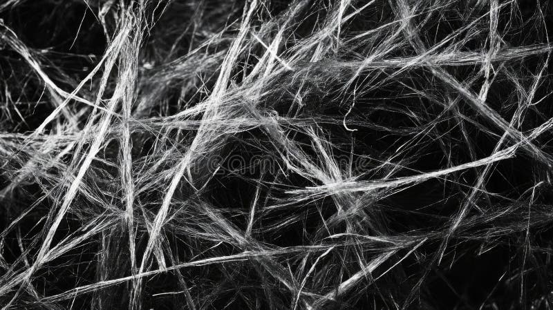 Intricate Web of White Fibers Against Black Background Stock ...