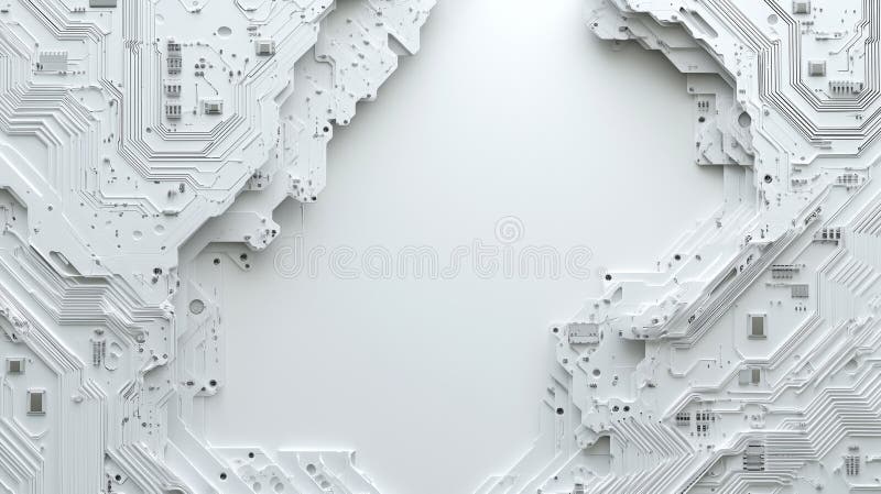 Intricate White Circuit Board Pattern with Geometric Cutouts and ...