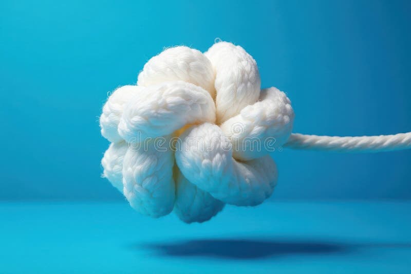 Intricate White Cotton Knot Against Vibrant Blue Backdrop, String ...