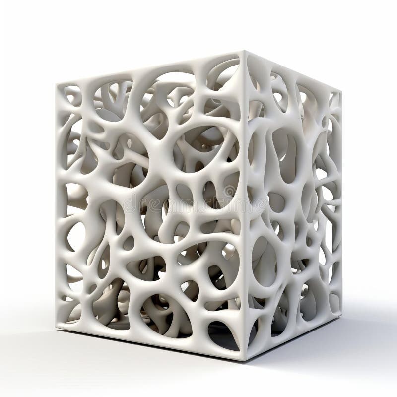 Intricate White Cube Sculpture with Organic Circle Patterns Stock ...