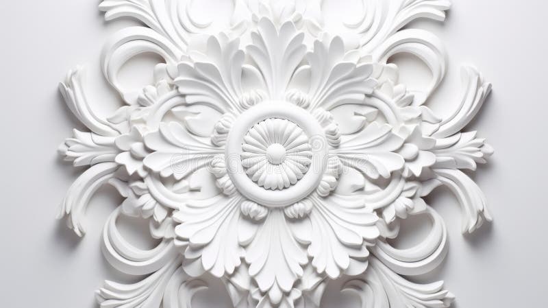 Intricate White Floral Plaster Ceiling Medallion with Elaborate Leaf ...