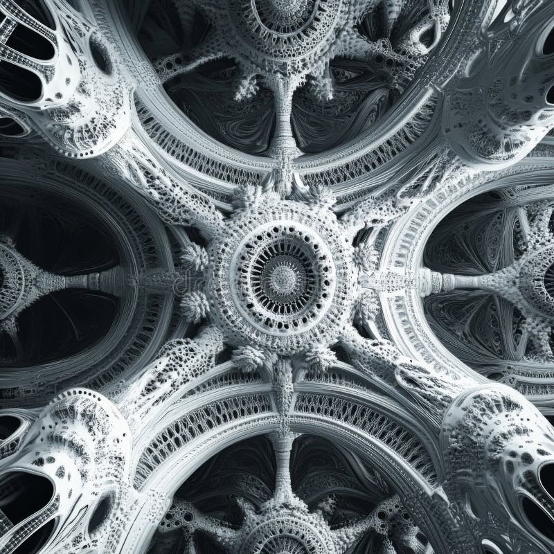 Intricate White Geometric Structure with Arched Frames and a Central ...