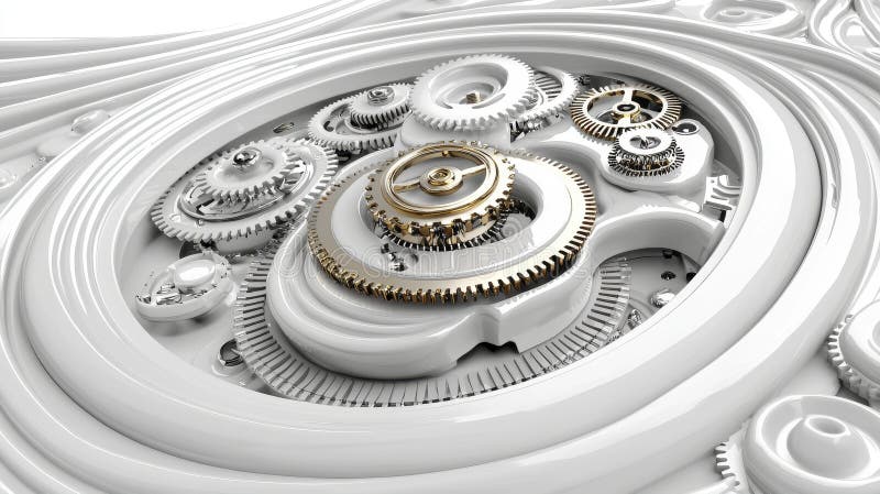 Intricate White and Gold Gears Abstract Mechanical Design Stock ...