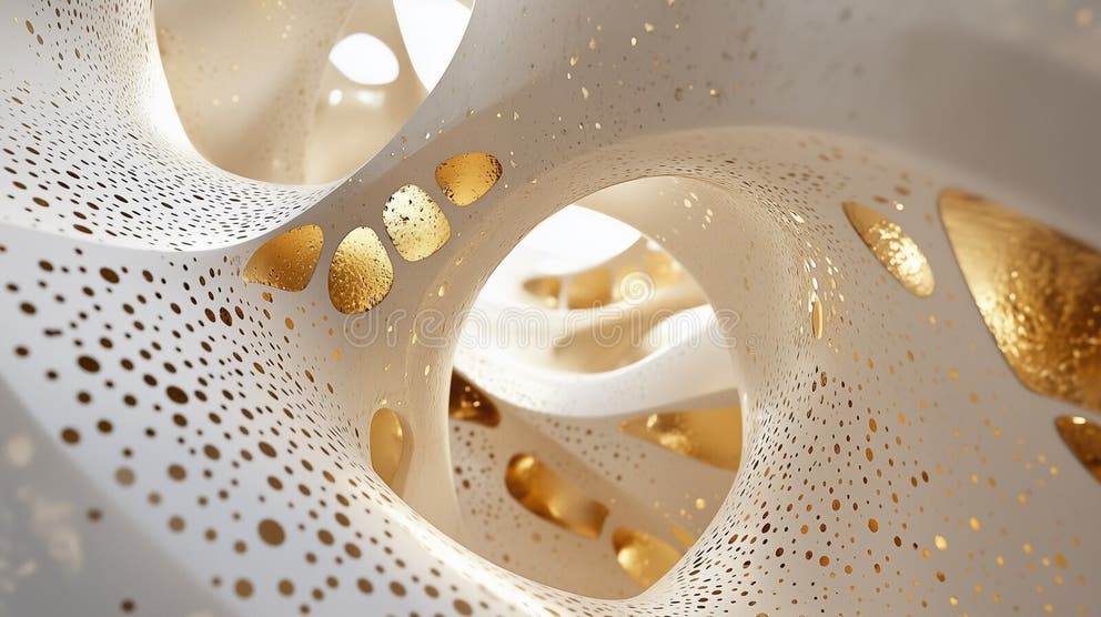 Intricate White and Gold Structure with Organic Curves and Perforated ...