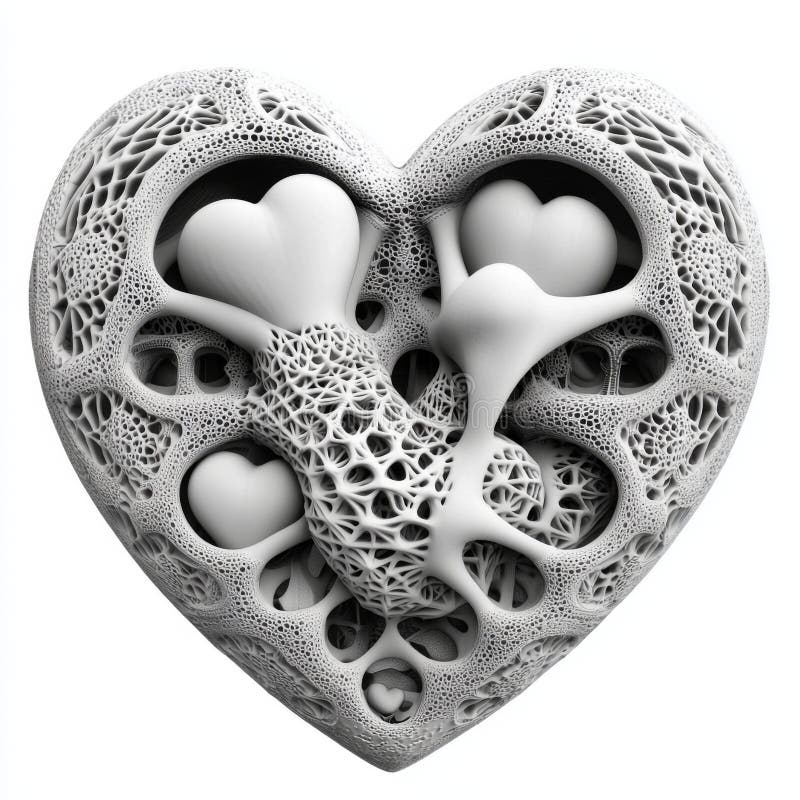 Intricate White Heart Sculpture with Organic Patterns and Hollow ...