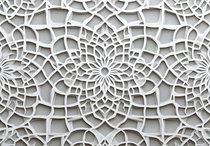 Intricate White Islamic Geometric Pattern on Grey Background Stock ...