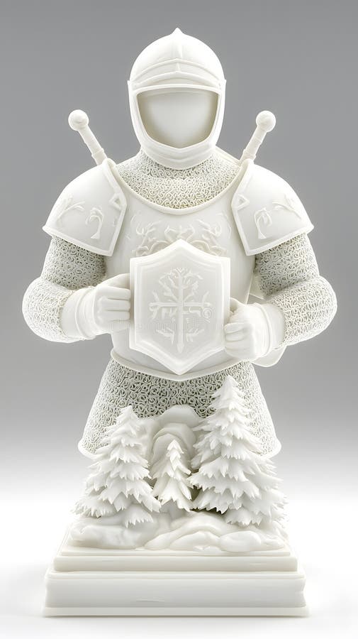 Intricate White Knight Sculpture with Shield. Stock Illustration ...