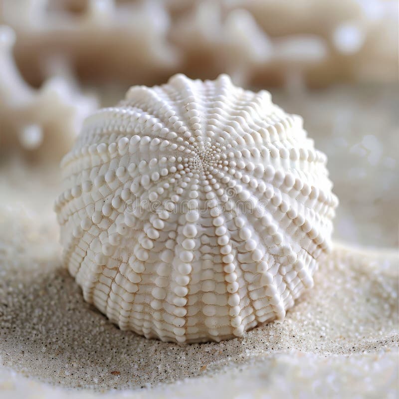 Intricate White Sea Urchin Shell on Sandy Beach Stock Illustration ...