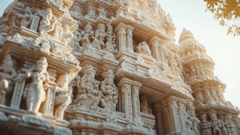 Intricate White Stone Temple Facade with Delicate Carvings Stock ...