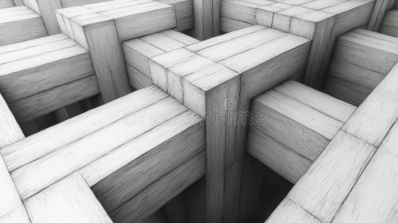 Intricate White Wooden Maze Structure with Angled Paths and Depth ...