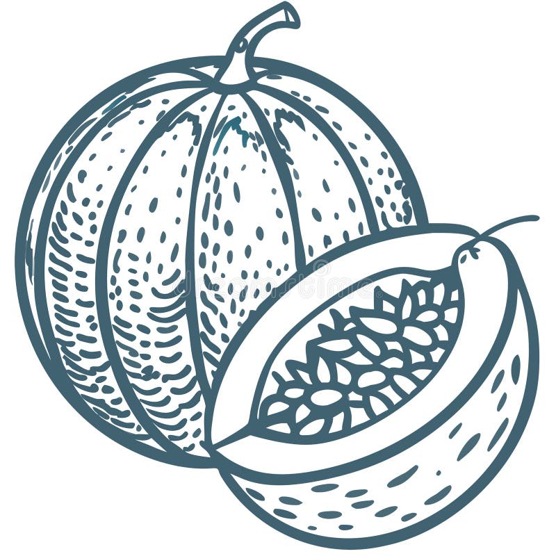 Intricate Whole and Halved Melon Vector Illustration for Culinary ...
