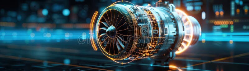 Intricate Wireframe Design of a Jet Engine, Showcasing the Inner ...