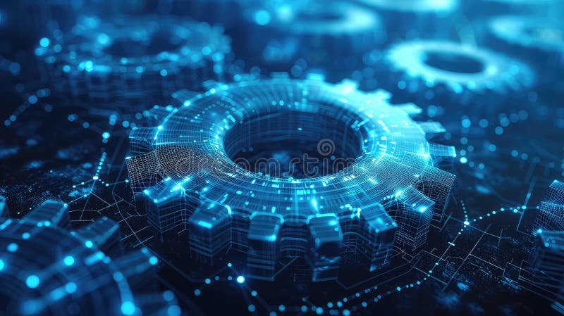 Intricate Wireframe Illustration of a Gear Symbolizing Mechanical ...