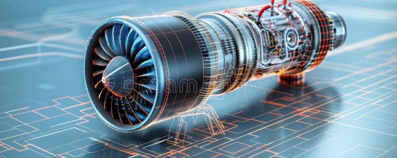 Intricate Wireframe of a State-of-the-art Jet Engine, Showcasing ...