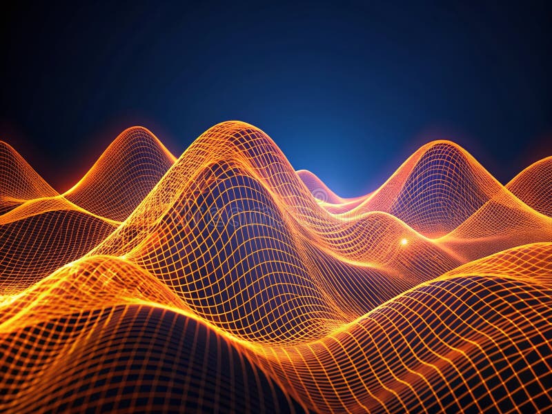 Intricate Wireframe Wave Design Against a Deep Blue Gradient Background ...