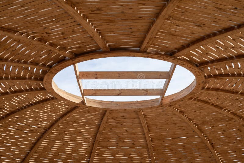 Intricate Wooden Dome Ceiling with Sky View - Architectural Art and ...