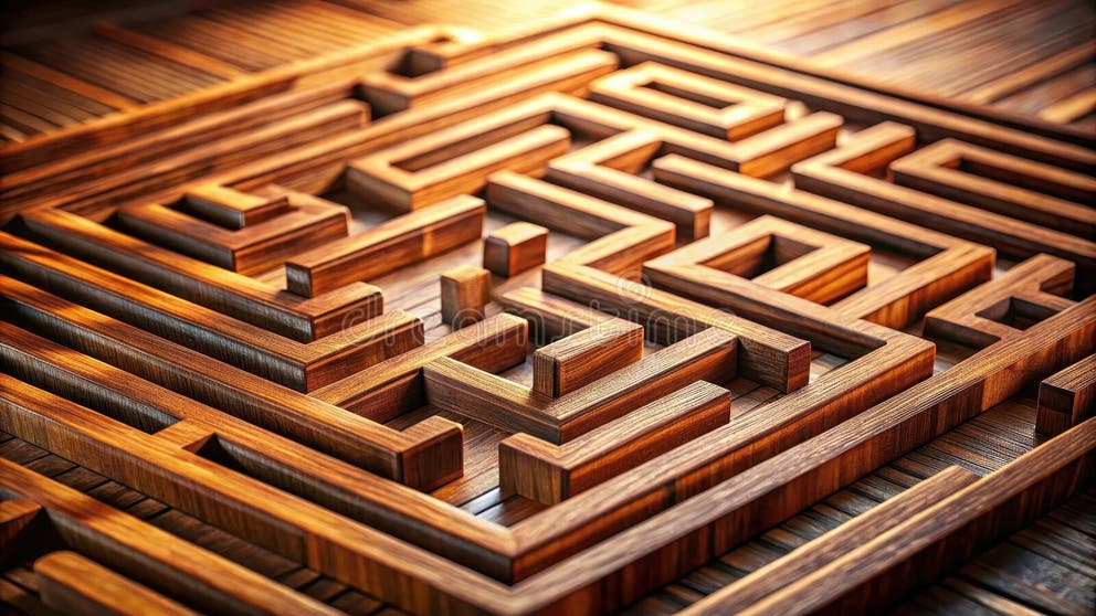 Intricate Wooden Labyrinth a Complex Puzzle of Intertwined Pathways ...