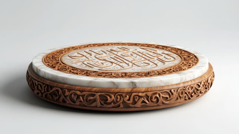 Intricate Wooden and Marble Circular Carving with Arabic Calligraphy ...