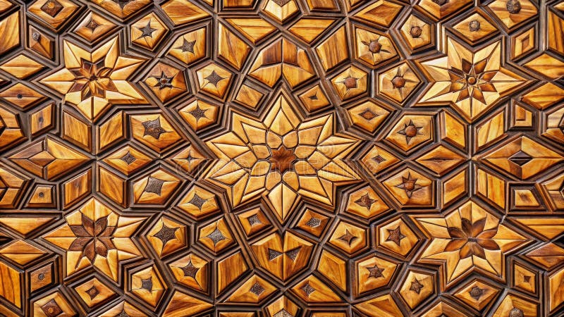 Intricate Wooden Panel with Geometric Star and Hexagon Pattern ...