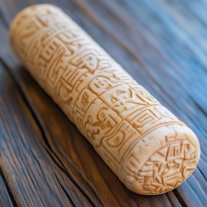 Intricate Wooden Rolling Pin with Traditional Carved Patterns on Rustic ...