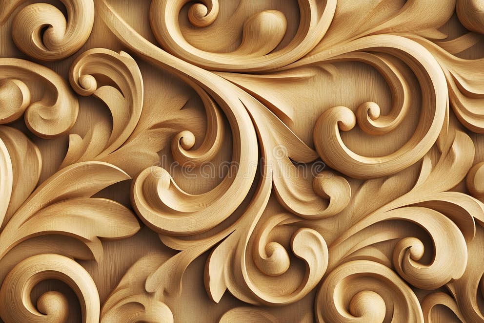 Intricate Wooden Scrollwork: a 3D Carved Design Stock Illustration ...
