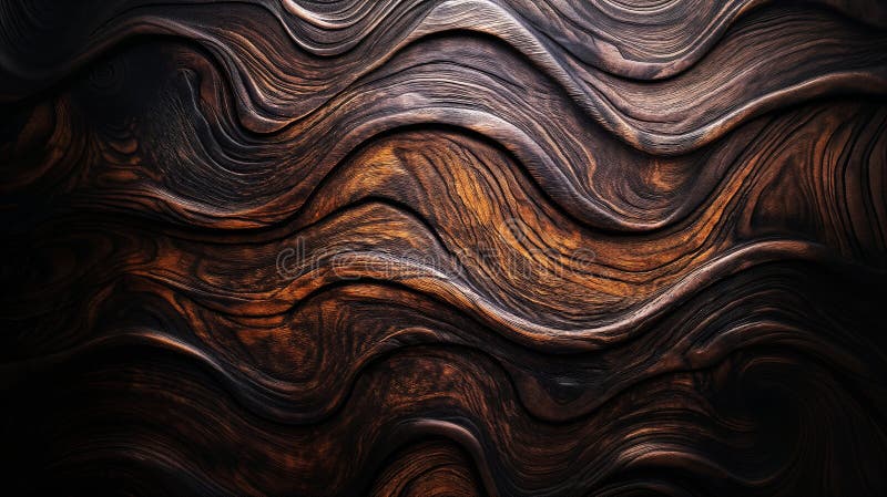 Intricate Wooden Texture with Flowing, Wavy Patterns and Rich Brown ...