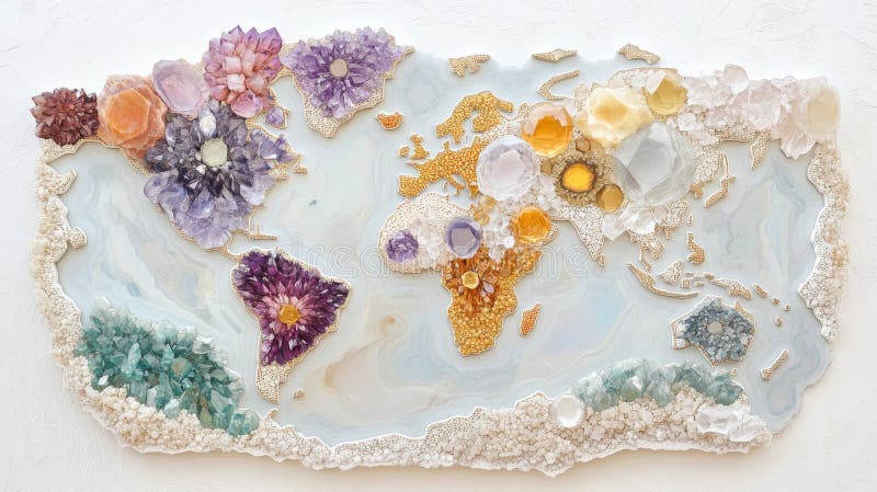 Artistic Representation of the World Map Crafted from Precious Gems ...