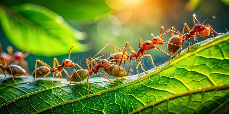 Intricate World of Tiny Explorers a Panoramic View of Ants on a Vibrant ...