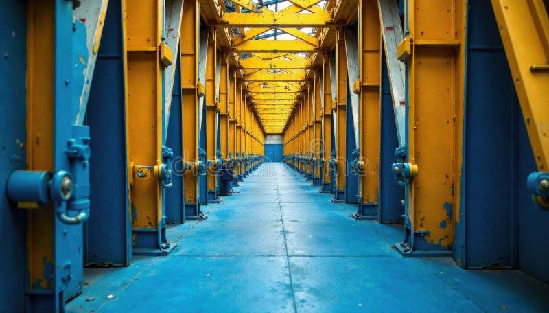Intricate Yellow Blue Metal Framework, Sharp Angles, Industrial ...