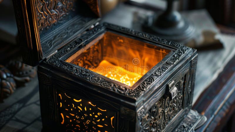 Intricately Carved Ancient Box with Eerie Glowing Light Inside ...