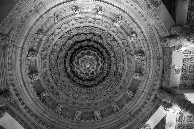 Black and White Photo of Decorative Carving on the Ceiling of ...