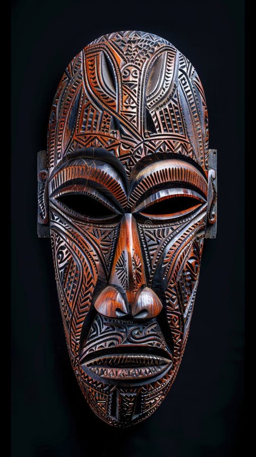 Intricately Carved Tribal Mask with Geometric Patterns Stock Image ...
