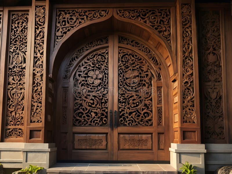 Intricately Carved Wooden Doors Stock Illustration - Illustration of ...
