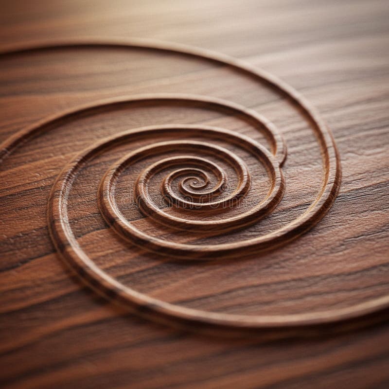 Intricately Carved Wooden Spiral Pattern on a Wooden Surface Stock ...