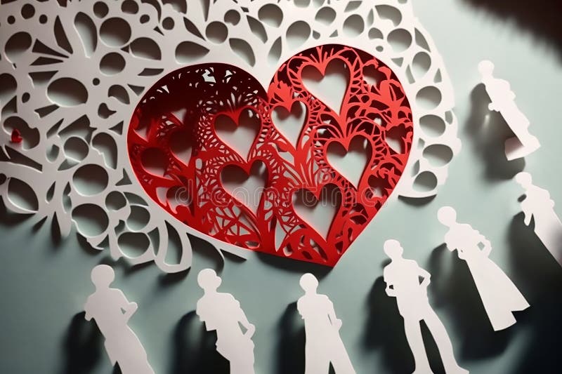 Intricately Cut Paper Heart with Silhouette Figures on a Dramatic ...