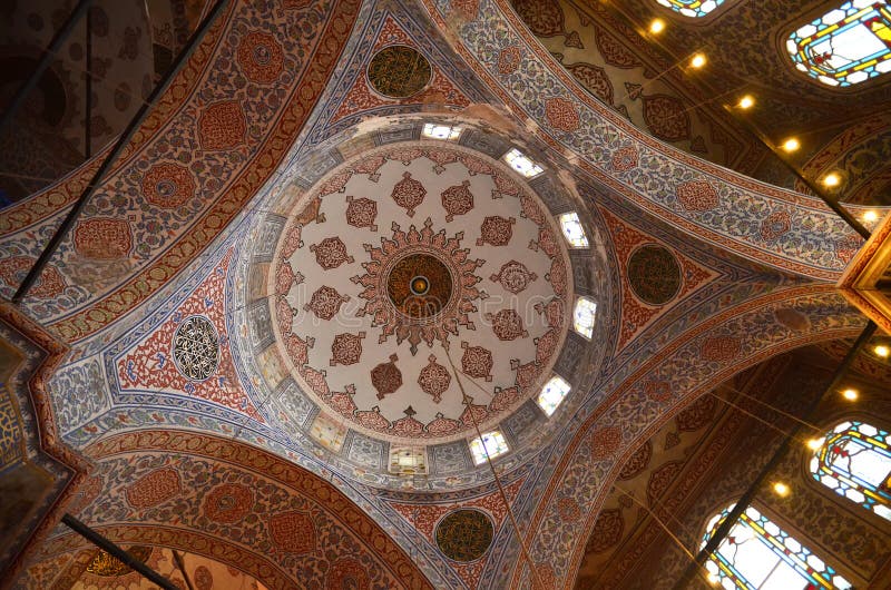 The Intricately Decorated Interior of the Blue Mosque, Istanbul,Turkey ...