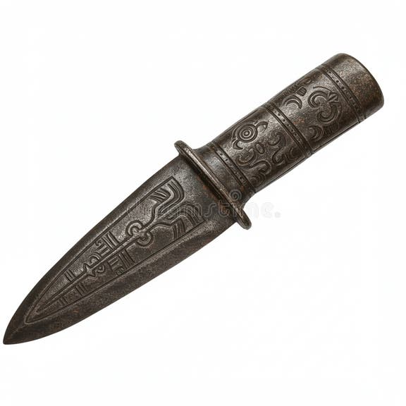 Intricately Designed Ancient Dagger with a Broad, Pointed Blade ...