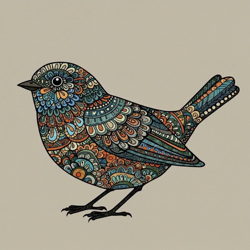 Intricately Designed Bird Illustration Features a Blend of Colorful ...