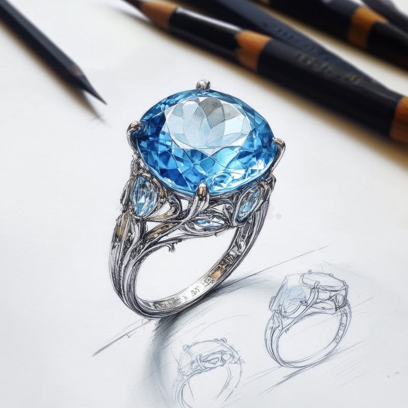 Exquisite Blue Gemstone Ring Design on Sketchpad with Artistic Tools ...