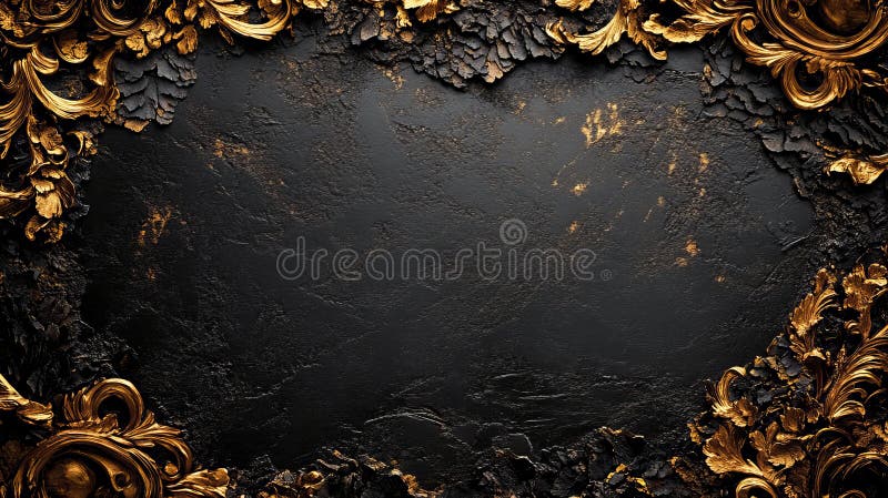 An Intricately Designed Dark Stone Backdrop Featuring Golden Scrollwork ...