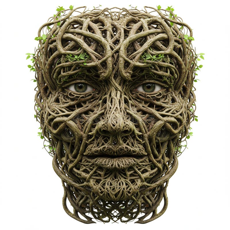 An Intricately Designed Face Composed of Intertwined Vines and Branches ...